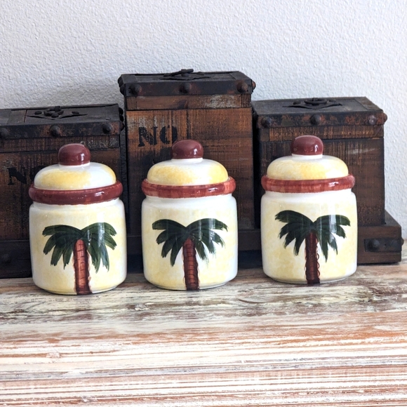 unbranded | Accents | Set Of 3 Painted Glazed Ceramic Palm Tree ...